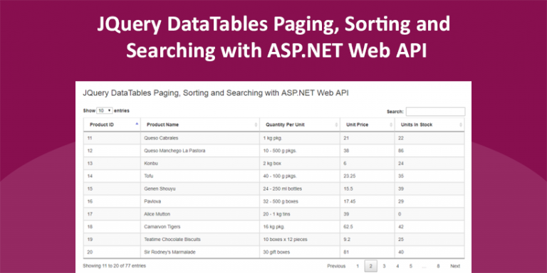 JQuery DataTables Paging Sorting And Searching With ASP NET Web API