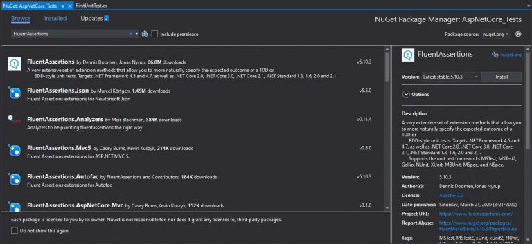 ASP.NET Core Unit Testing with FluentAssertions