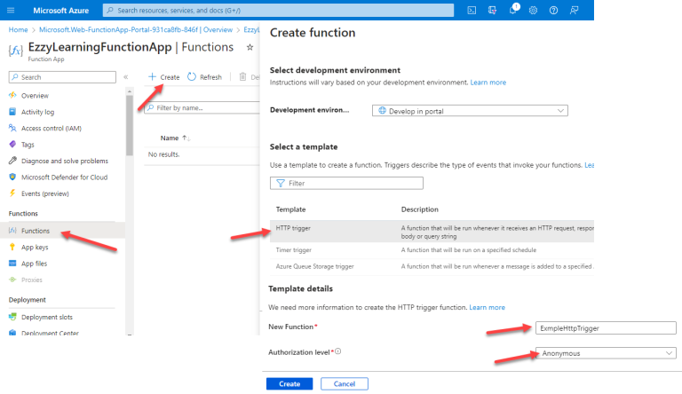 Creating Azure Function Apps in Azure Portal